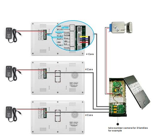 4 Wire Intercom Video Door Lock System Entry DC 15V 1000TVL Camera